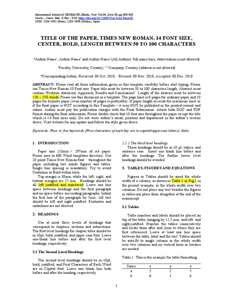 Form 1 - GEOMATE Journal Template | PDF | Paragraph | Times New Roman