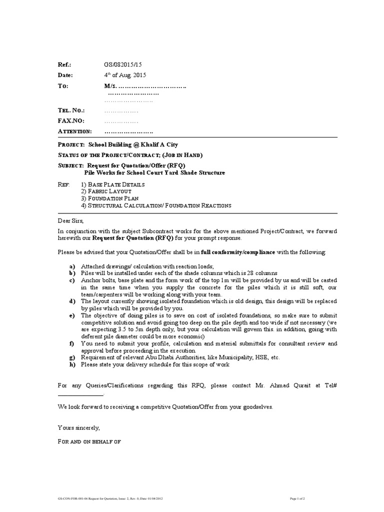 Request For Quotation - Pile Works | Download Free PDF | Deep ...