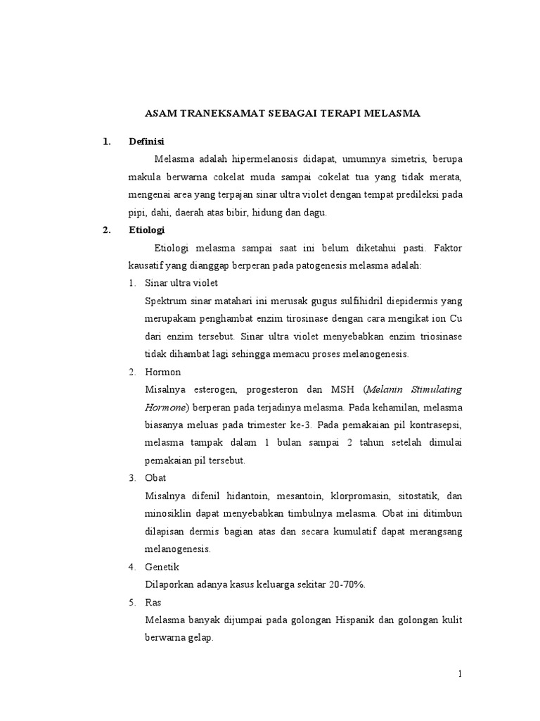 Terapi Asam Traneksamat Pada Melasma | PDF | Kesehatan Holistik | Sains & Matematika