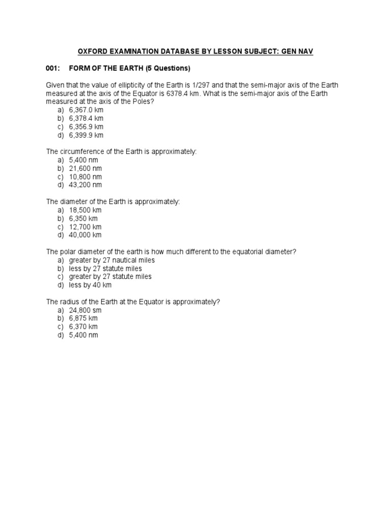 GNAV Questions by Lesson | PDF | Compass | Equator