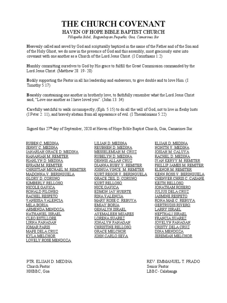 The Church Covenant of HHBBC | PDF | Christian Movements | Religious ...