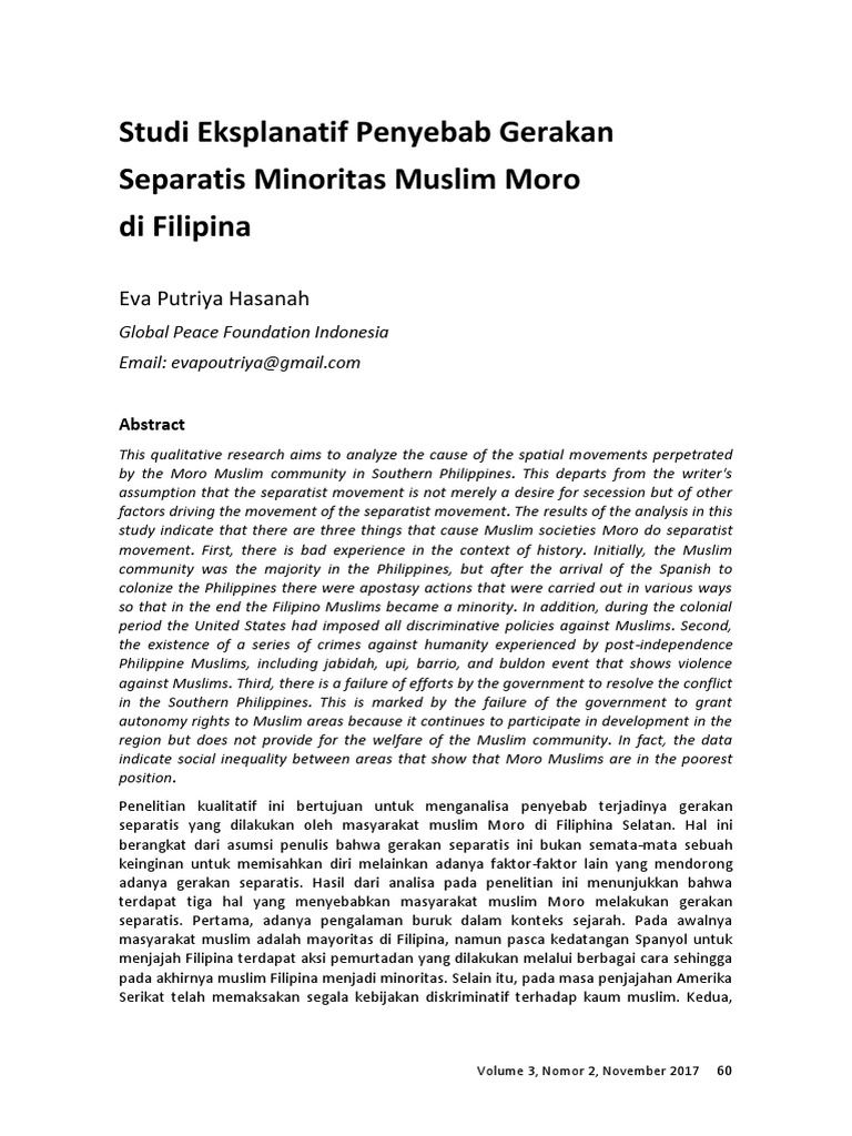 Studi Eksplanatif Penyebab Gerakan Separatis Minoritas Muslim Moro Di Filipina | PDF | Philippines