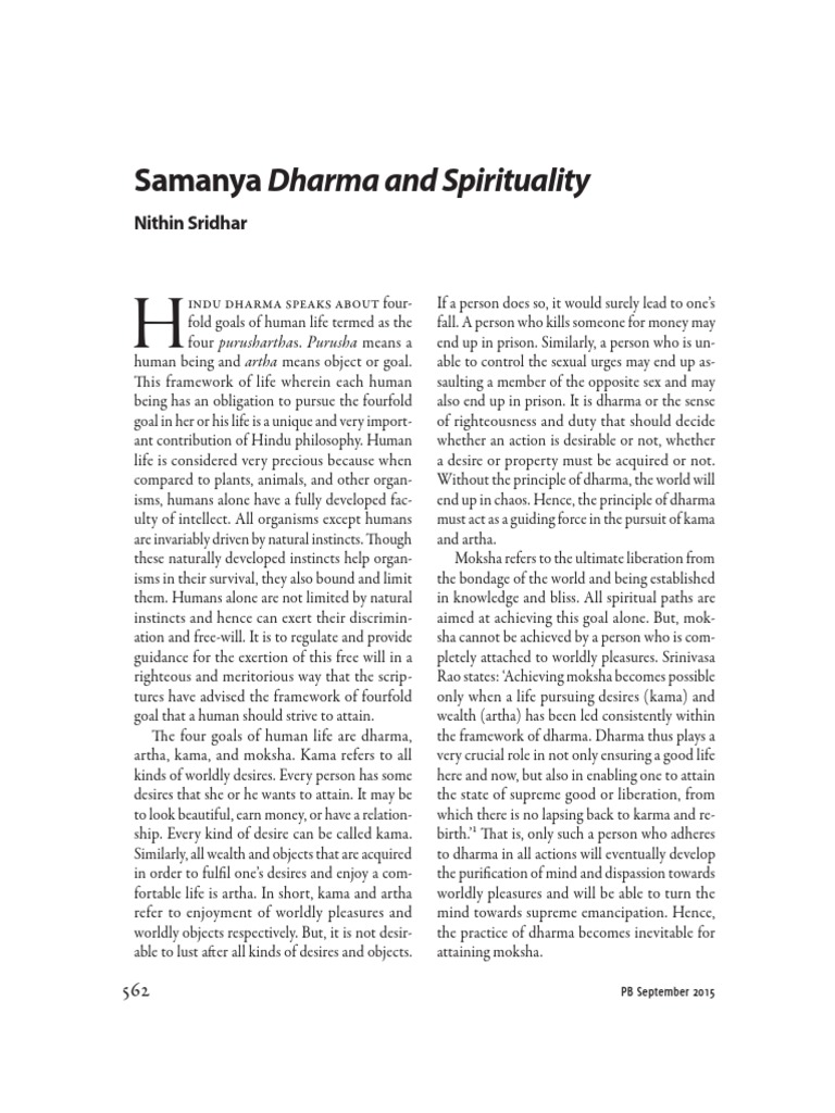 Samanya Dharma and Spirituality | PDF | Dharma | Moksha