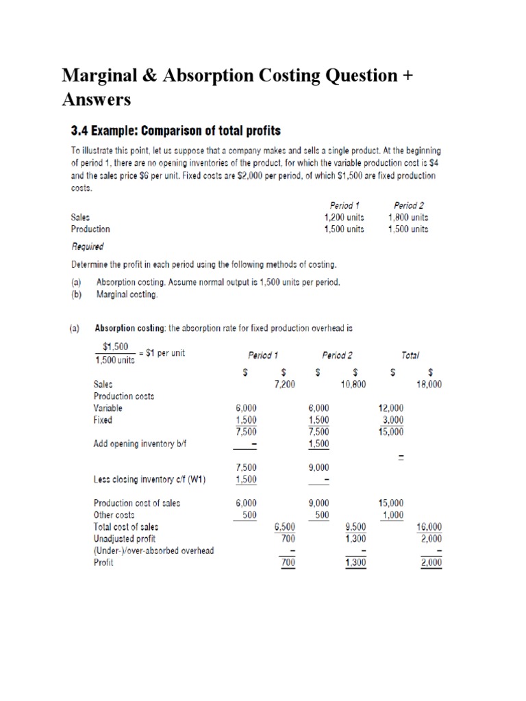 Absorption & Marginal Costing Notes | PDF
