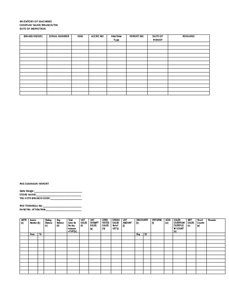 Inventory of Machines Form | PDF