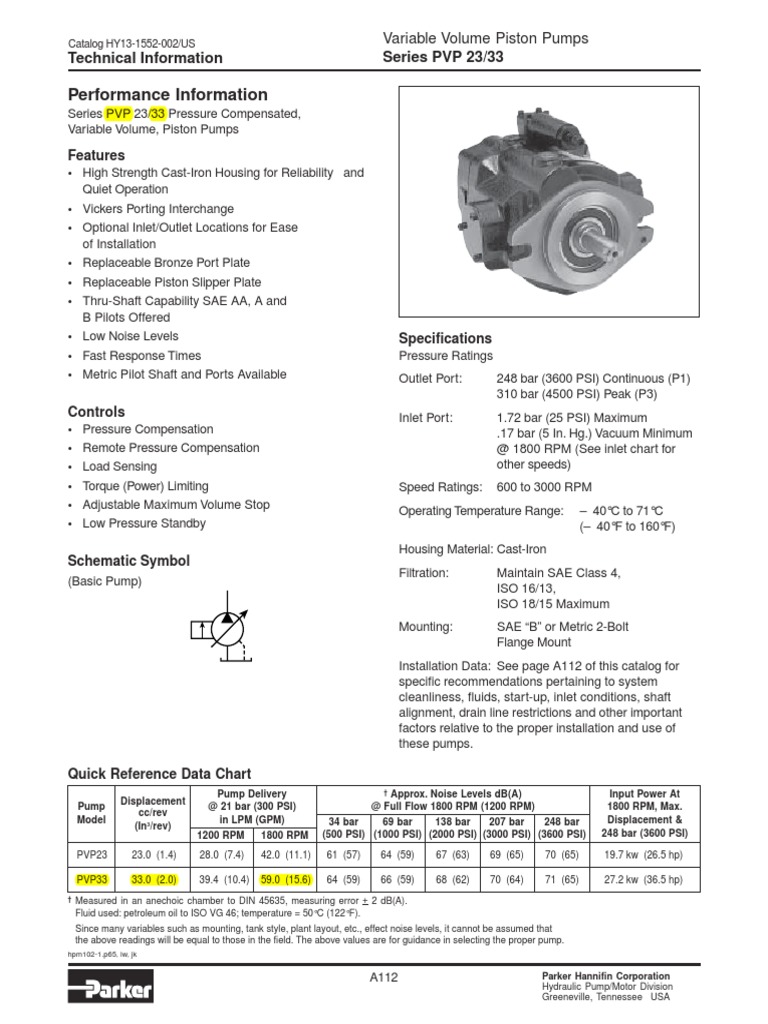 Performance Information: Series PVP 23/33 Technical Information | PDF ...