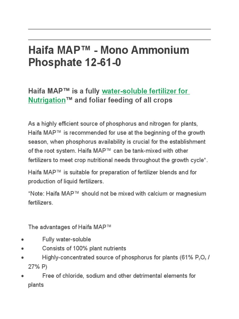 Highly Efficient MAP and MKP Fertilizers for Nutrigation and Foliar ...