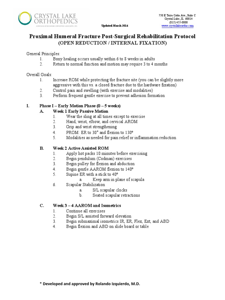Proximal Humeral Fracture Post-Surgical Rehabilitation Protocol | PDF ...
