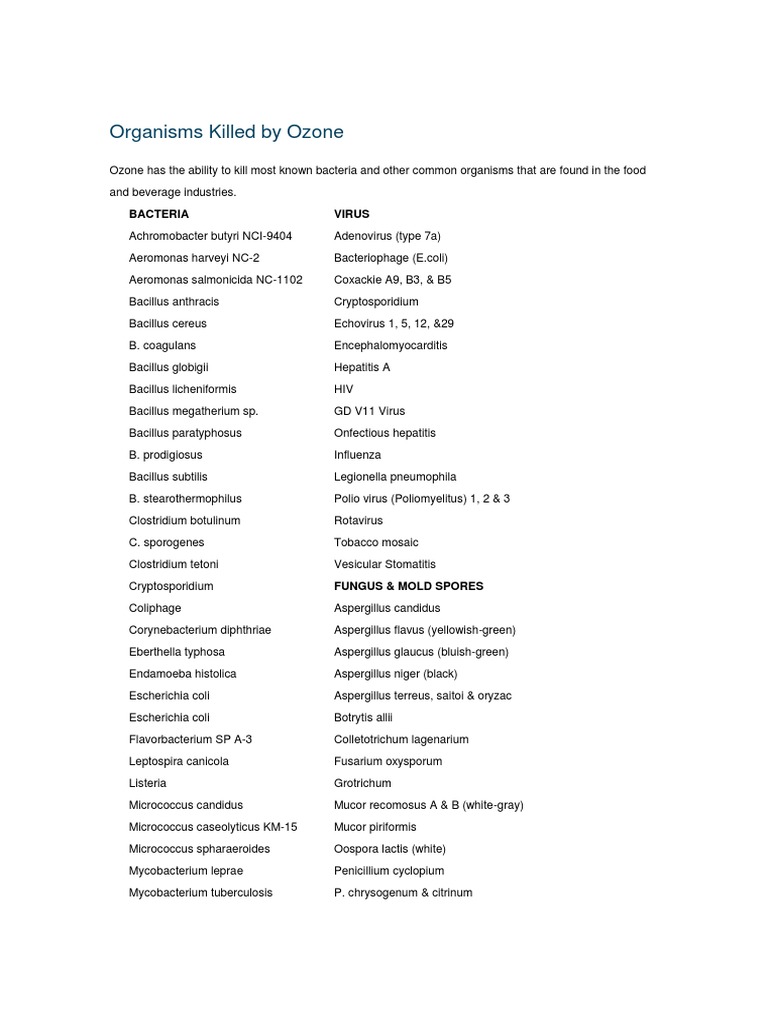 Ozone Has The Ability To Kill Most Known Bacteria | PDF | Bacillus ...