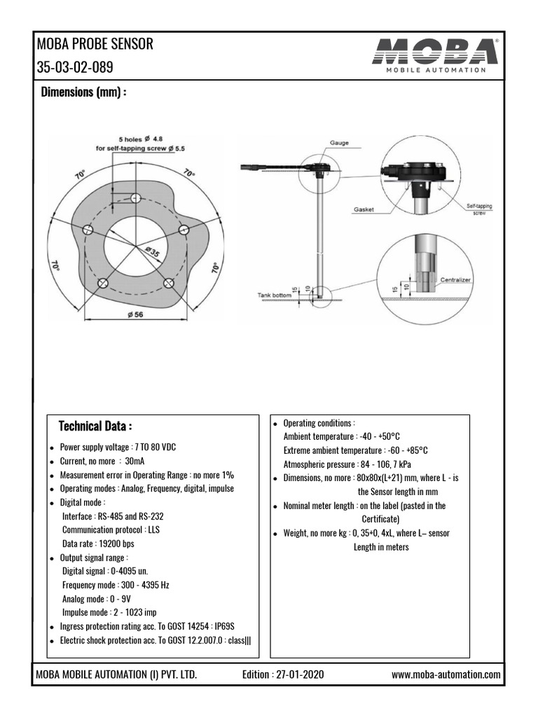 Technical Specifications and Operating Conditions for a MOBA PROBE ...