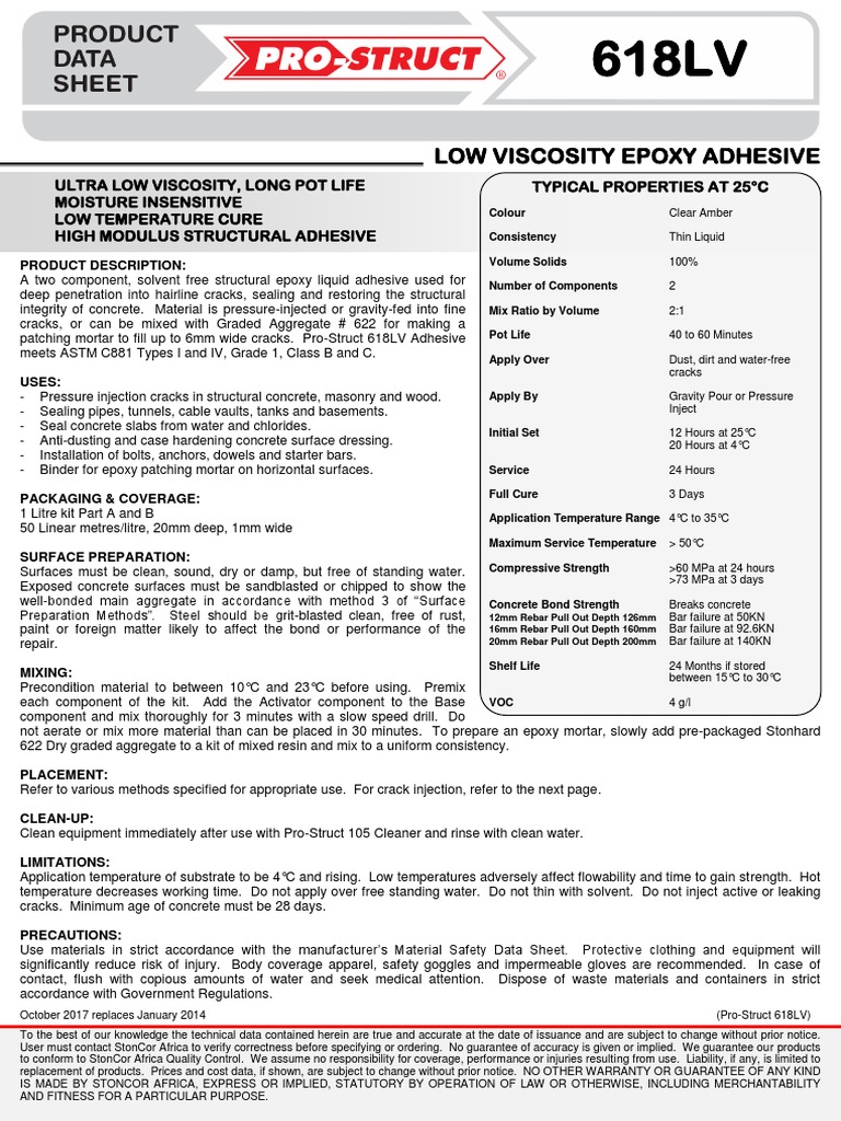 Pro-Struct 618LV Epoxy Adhesive Guide | PDF | Epoxy | Concrete