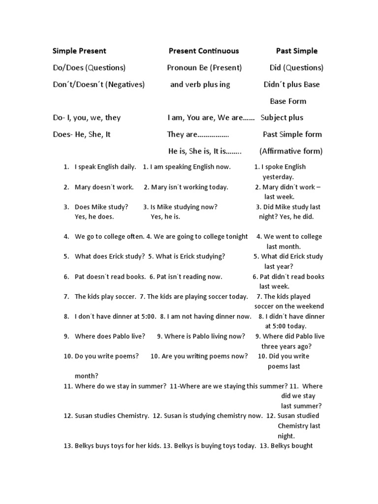 Simple Present Present Continuous Past Simple and Present Perfect | PDF ...