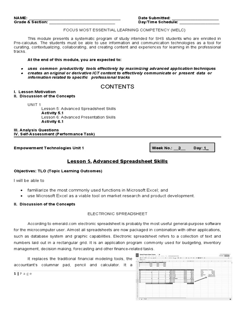 Lesson 5. Advanced Spreadsheet Skills | PDF | Hyperlink | Spreadsheet