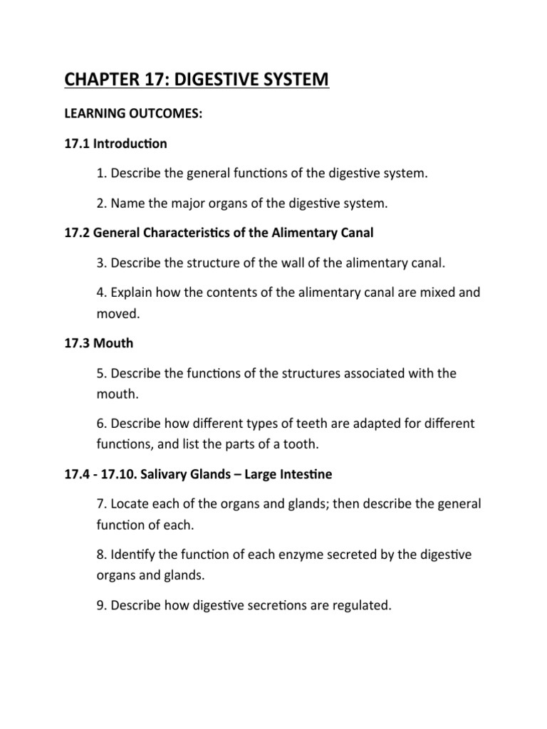 Chapter 17: Digestive System: Learning Outcomes | PDF