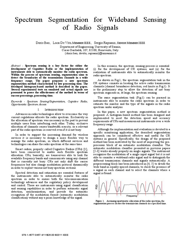 Spectrum Segmentation For Wideband Sensing of Radio Signals | PDF ...
