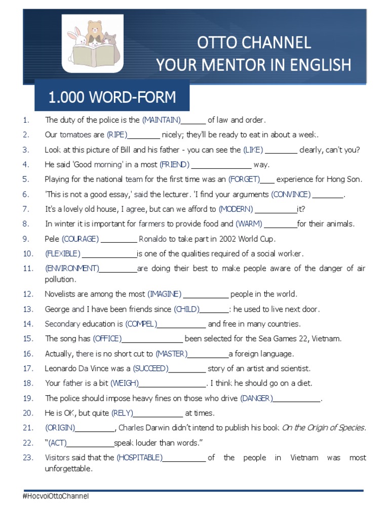 Tổng Hợp 1000 Word Form - Thi Hsg - Chuyên Anh Tỉnh | PDF