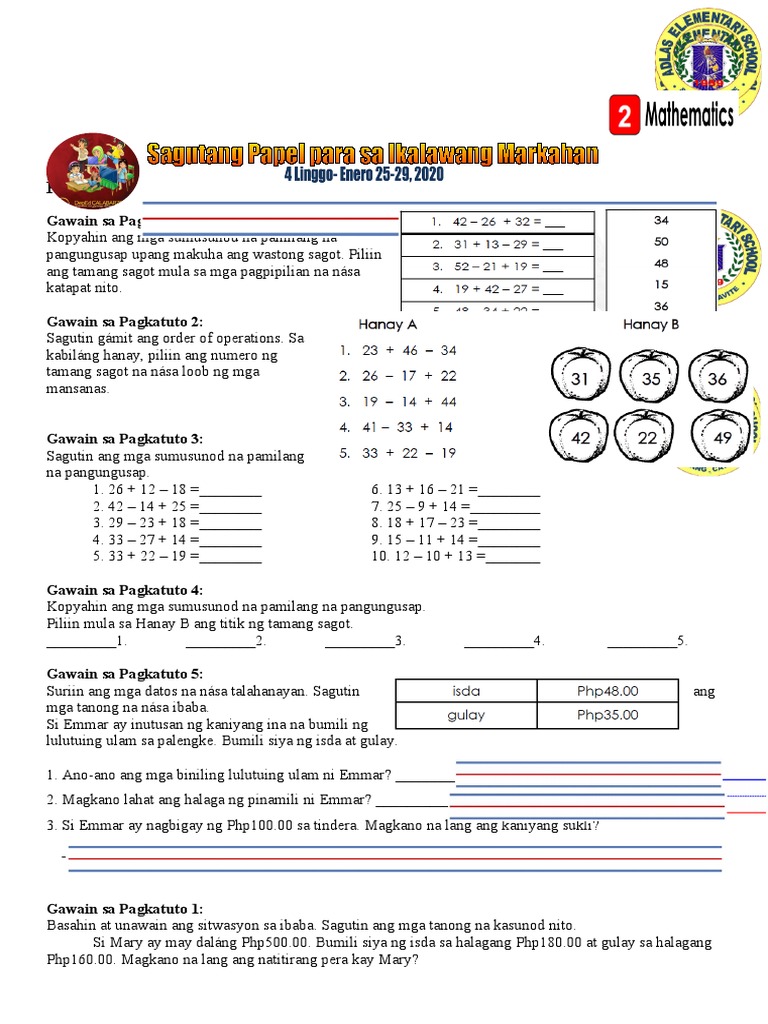 Math WK4 2ND Quarter - Sagutang Papel | PDF
