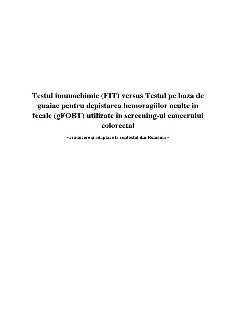 Fit Versus Fobt in Screening-Ul Cancerului Colorectal Colonoscopie ...