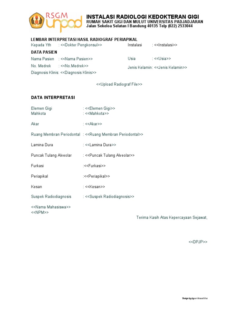 Lembar Interpretasi Hasil Radiograf Periapikal | PDF