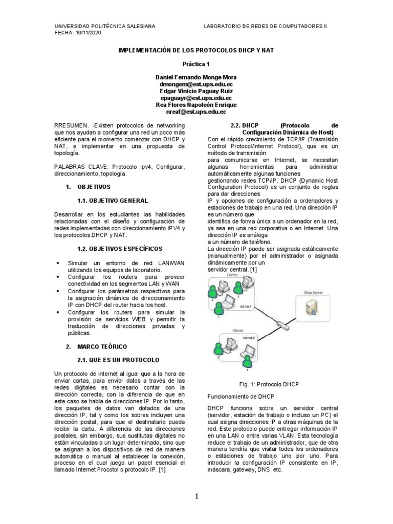 Lab Redes Implementacion de Los Protocolos DHCP y Nat | PDF | Dirección IP | Protocolos de internet