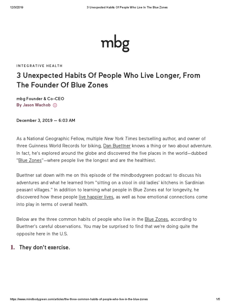 3 Unexpected Habits of People Who Live in The Blue Zones | PDF ...