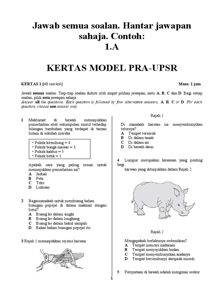 Kertas Model Pra Upsr Kertas 1 Formula A Sains Tahun 5 | PDF