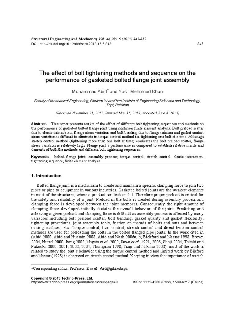 Effect of Bolt Tightening Methods and Sequence On The Performance of ...