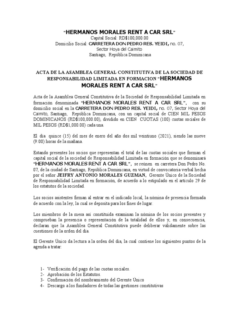 HERMANOS MORALES RENT A CAR SRL Corregido | PDF | Gobierno