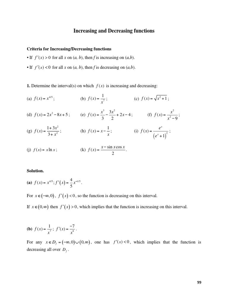 6 - Increasing and Decreasing Functions | PDF | Mathematical Analysis ...