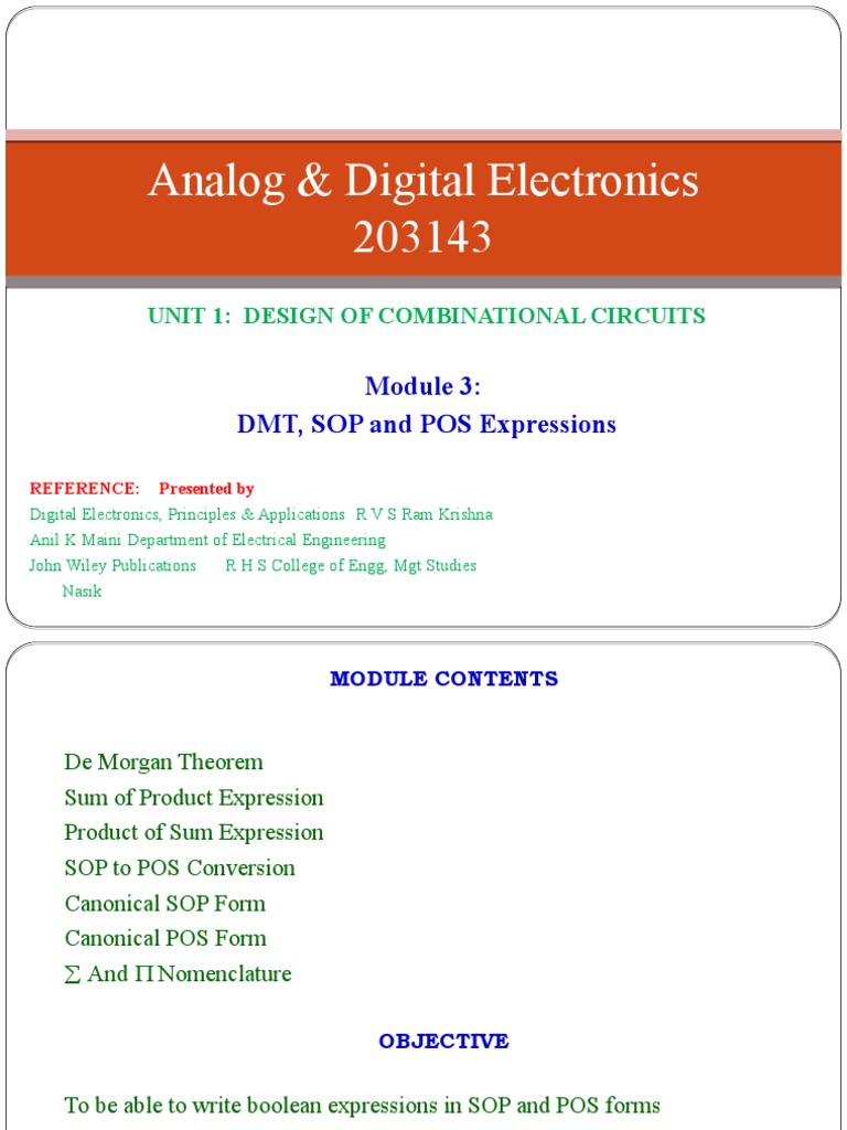 Analog & Digital Electronics 203143: DMT, SOP and POS Expressions | PDF ...