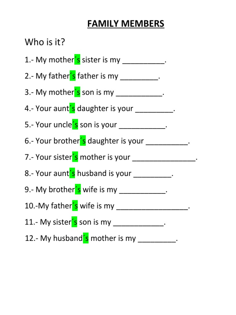 Family Members - Exercises | PDF | Wellness