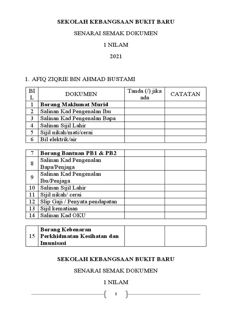 Senarai Semak Serahan Borang | PDF