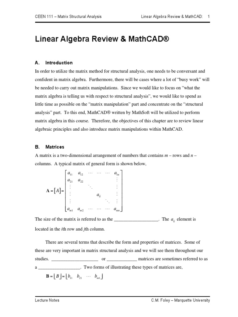 Linear Algbra & MathCAD | PDF | Determinant | Matrix (Mathematics)