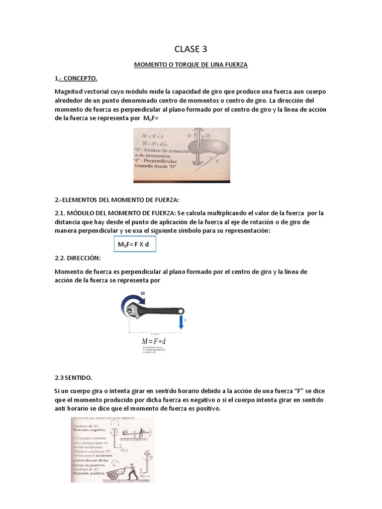 Momento y Torque de Fuerzas | PDF | Esfuerzo de torsión | Fuerza
