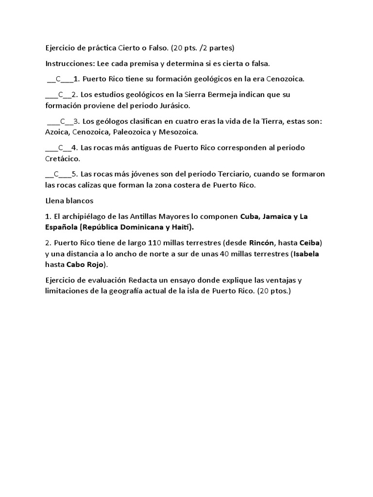 Ejercicio de Práctica Cierto o Falso Ciencia | PDF