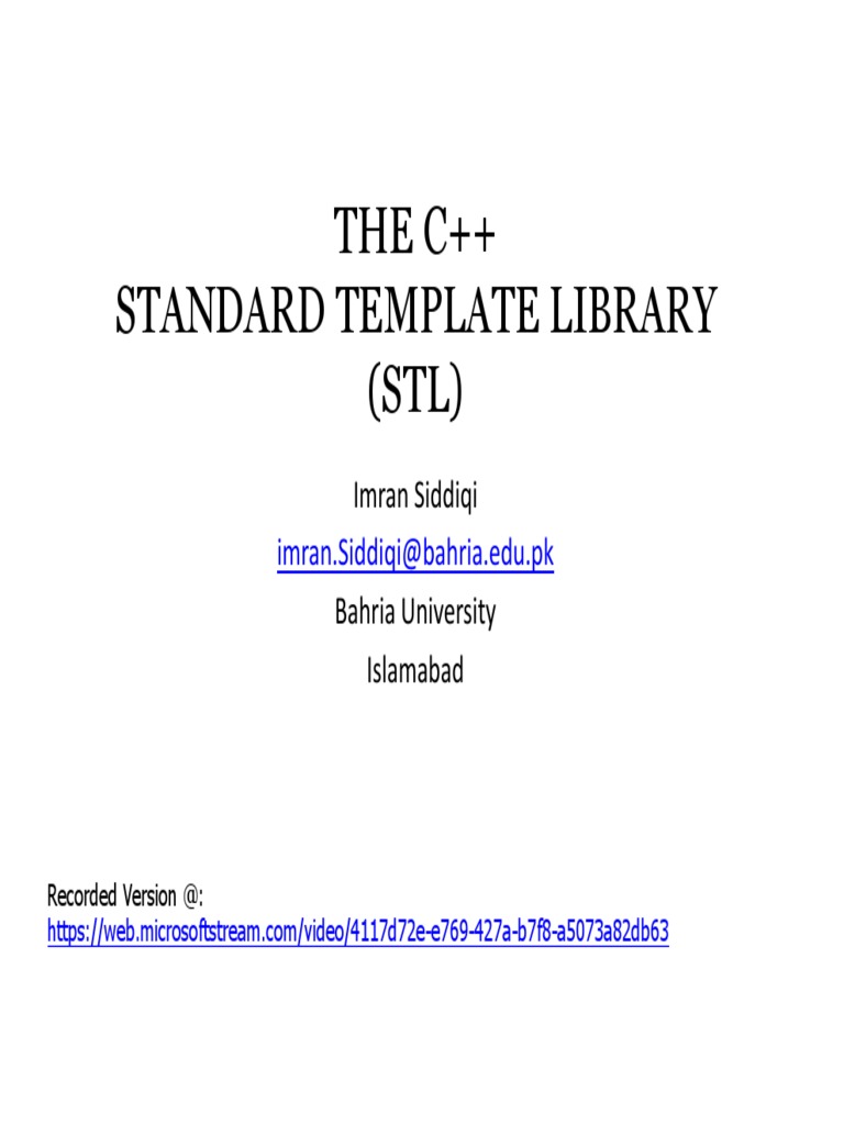 The C++ Standard Template Library (STL) : Imran - Siddiqi@bahria - Edu.pk | PDF | Array Data ...