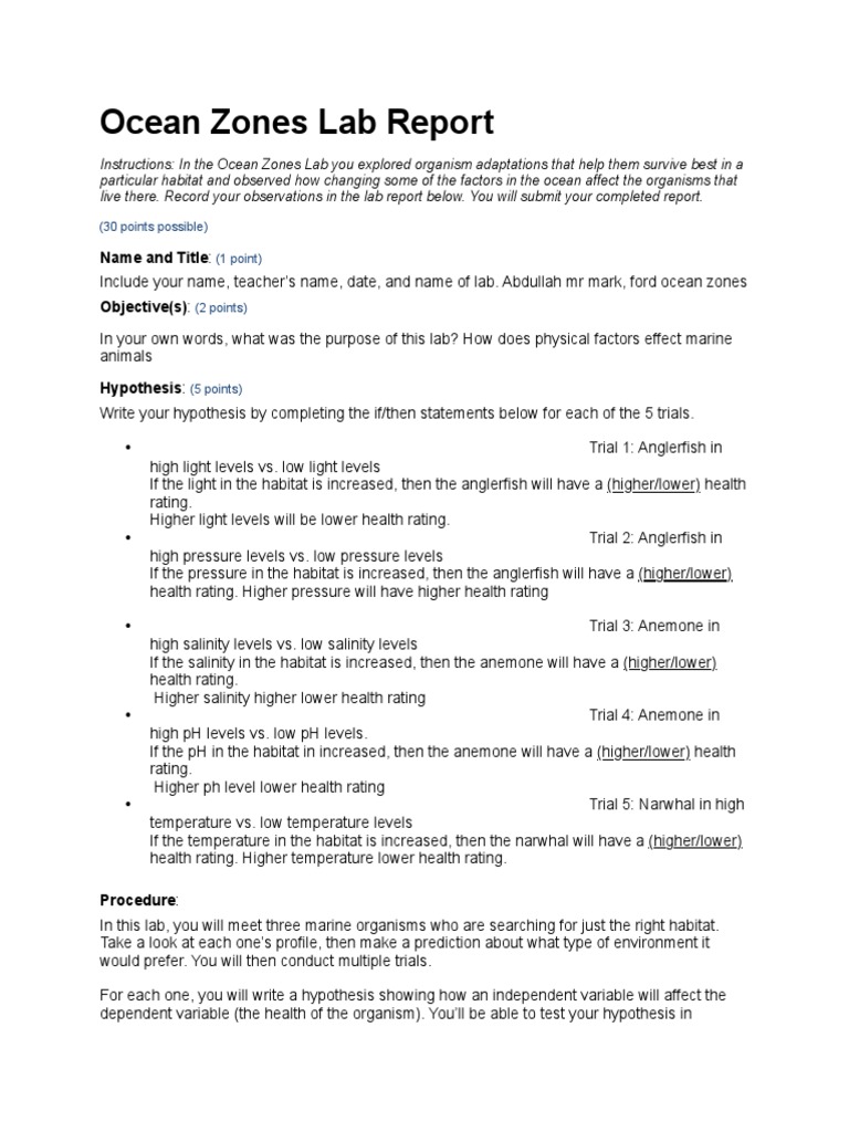 Ocean Zones Lab Report: Name and Title: Objective(s) | PDF | Oceans ...