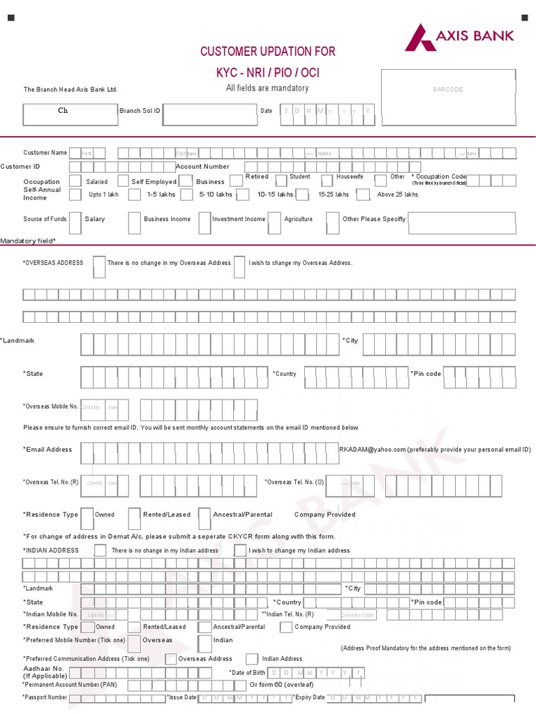 Re Kyc Form For Nri Amp Pio Customers | PDF | Government And Personhood ...