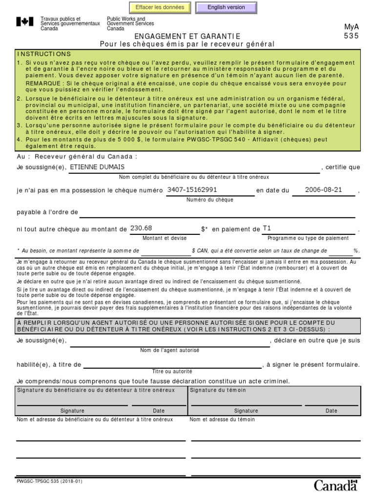 PWGSC Form 535.PDF | PDF | Chèque | Finance (Général)