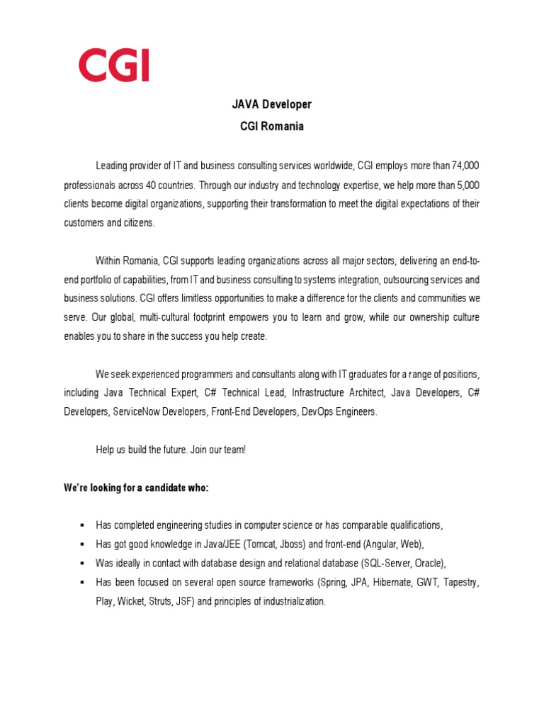 Java Dev JD CGI | PDF | Programmer | Java (Programming Language)