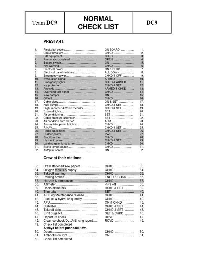 Normal Check List: DC9 DC9 | PDF | Vehicle Parts | Manufactured Goods