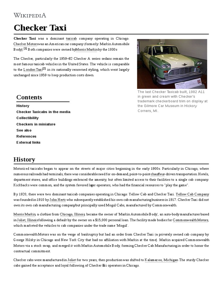 Checker Taxi: Checker Taxi Was A Dominant Taxicab Company Operating in ...