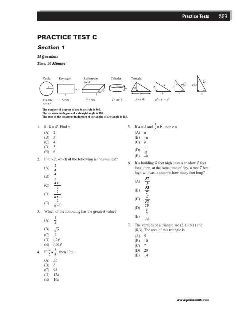 Practice Test C: Section 1 | PDF | Area | Elementary Mathematics