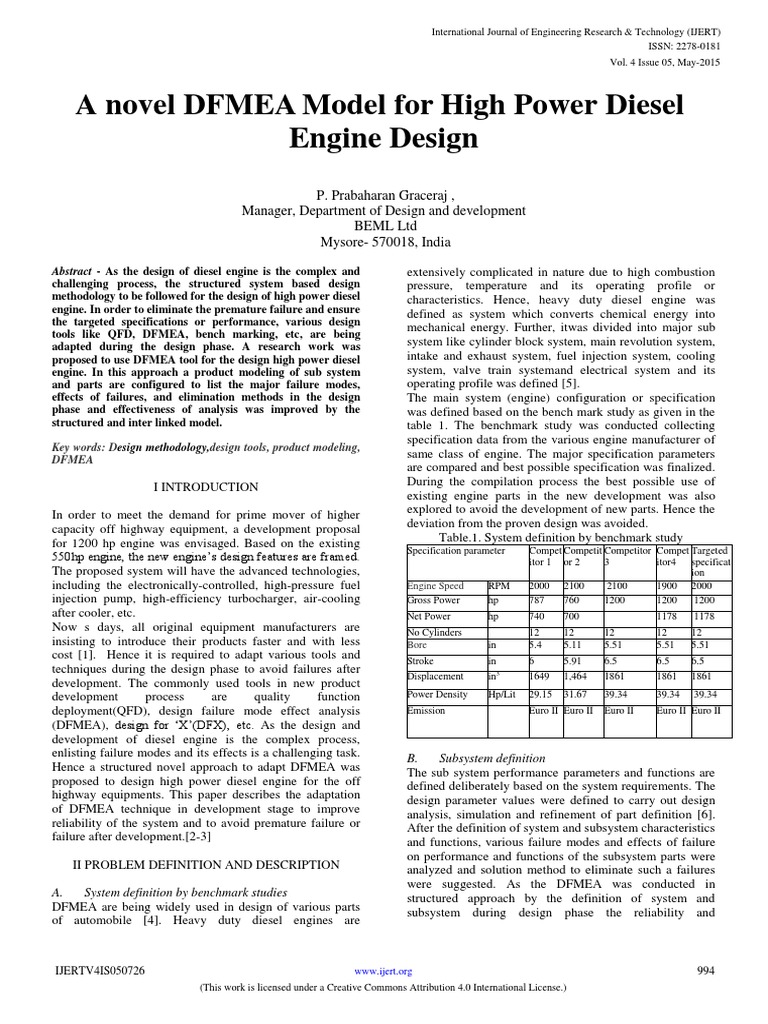 A Novel DFMEA Model For High Power Diesel Engine Design | PDF | Diesel ...