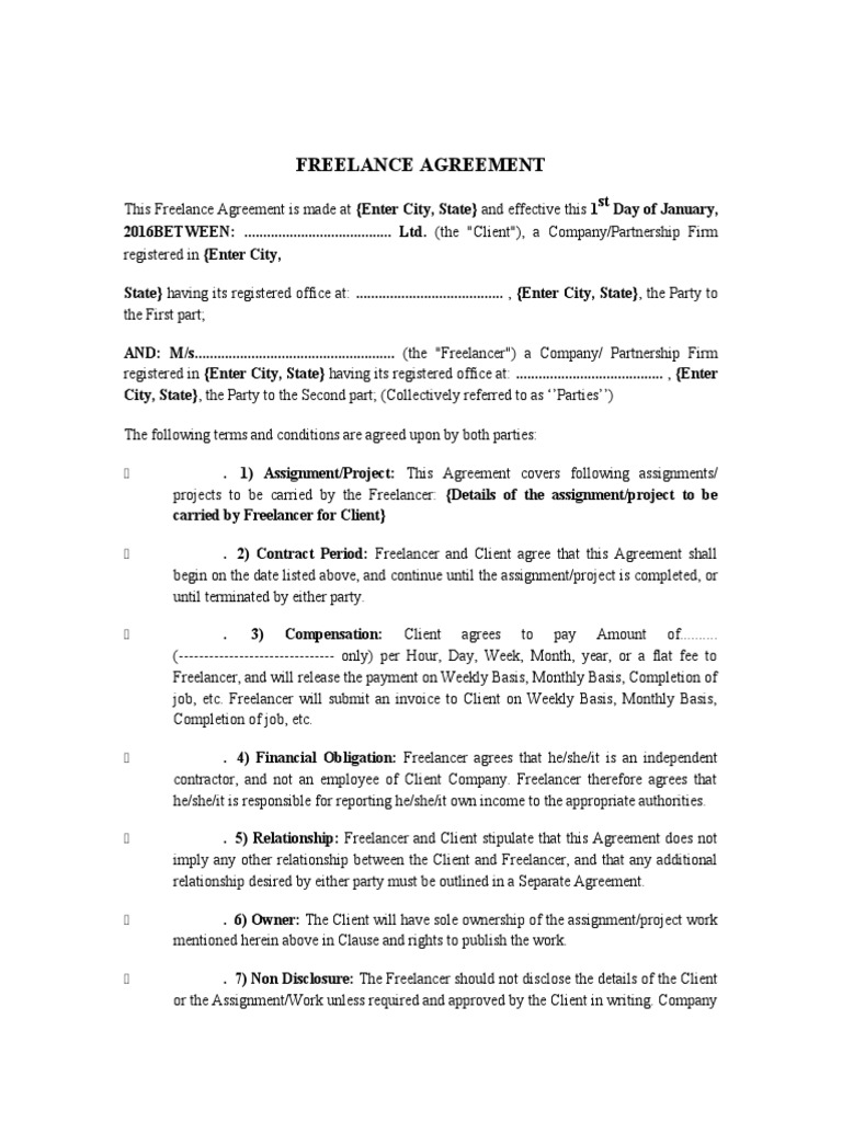 Freelance Agreement | PDF | Freelancer | Non Disclosure Agreement
