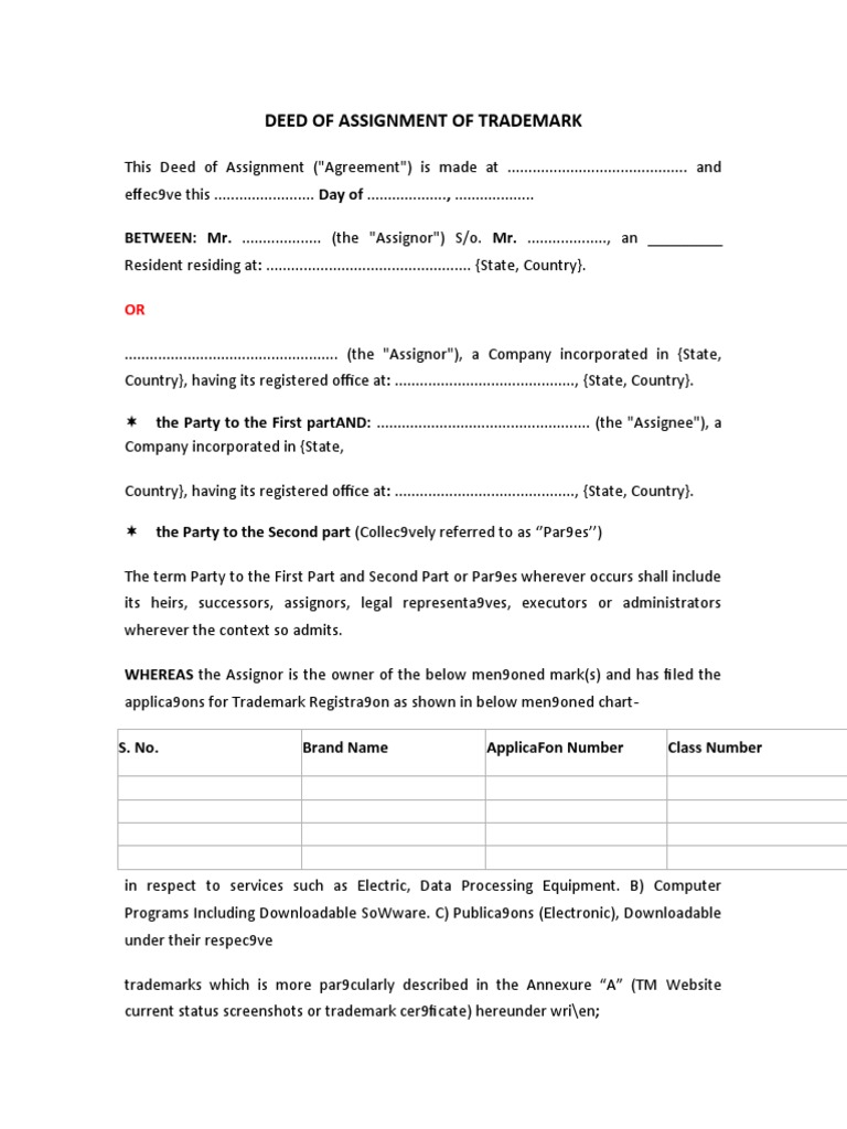 Trademark Assignment Agreement | PDF | Assignment (Law) | Trademark
