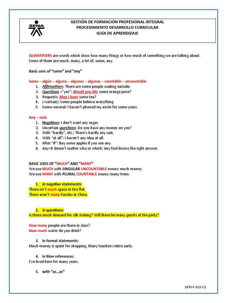 Entregables Quantifiers | PDF | Plural | Grammatical Number