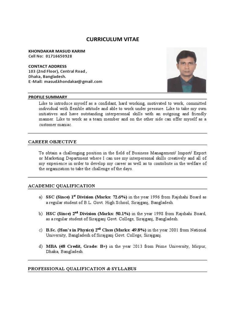 CV of Kh. Masud Karim | PDF | Bangladesh | Human Nature