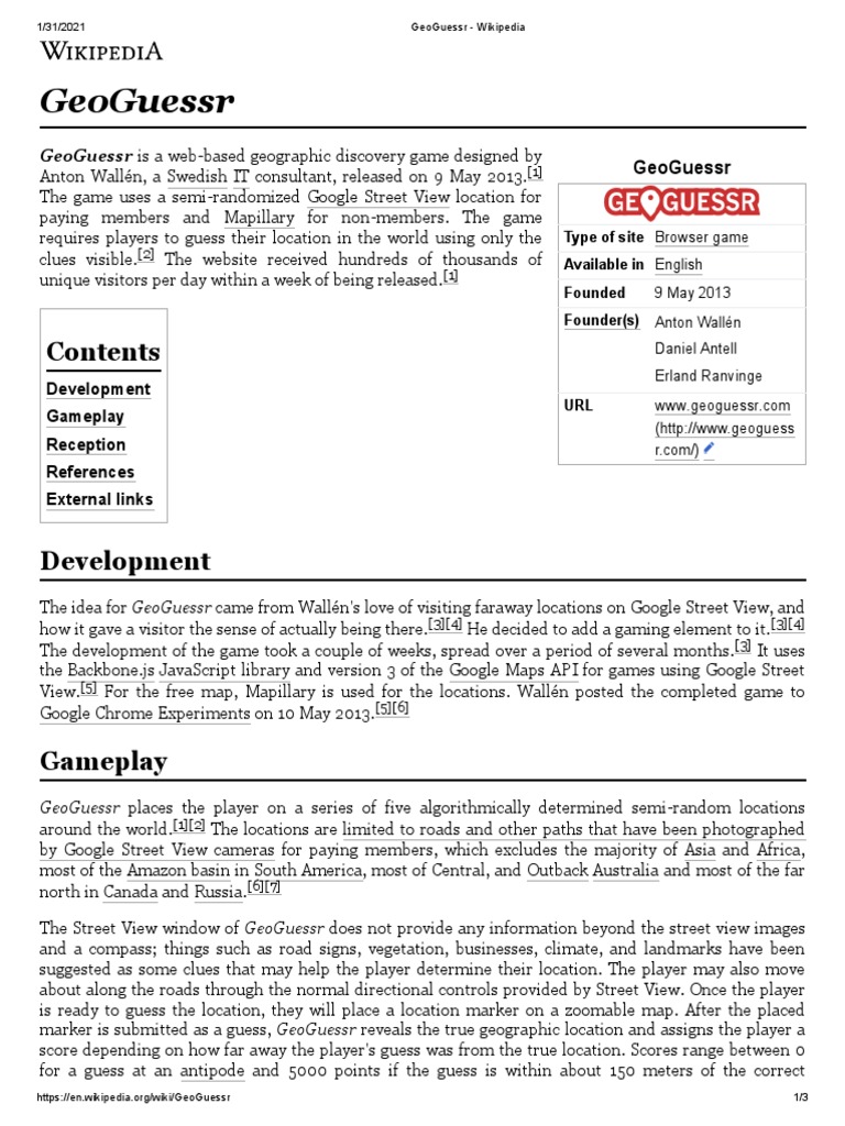 GeoGuessr - Wikipedia | PDF | Google | Internet
