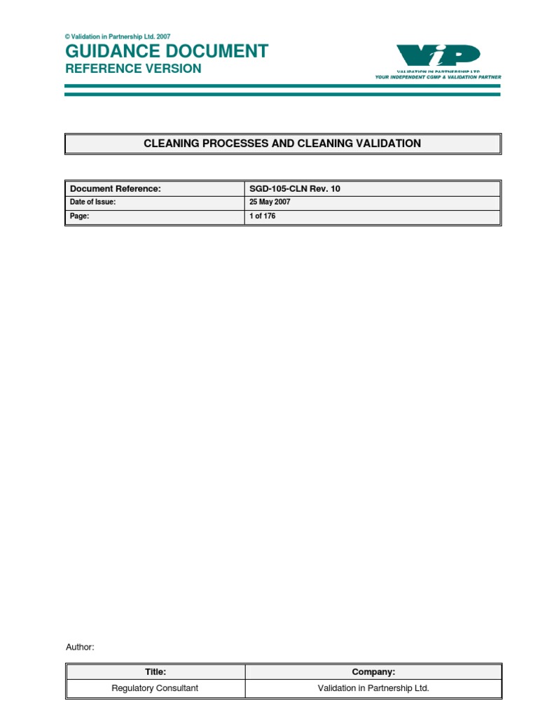 Cleaning Processes and Cleaning Validation Guide | PDF | Verification ...